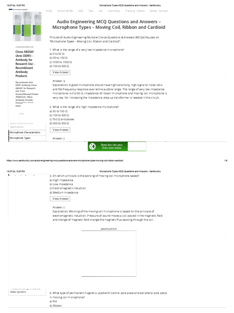 Microphone Types MCQ Questions and Answers - Sanfoundry | PDF ...