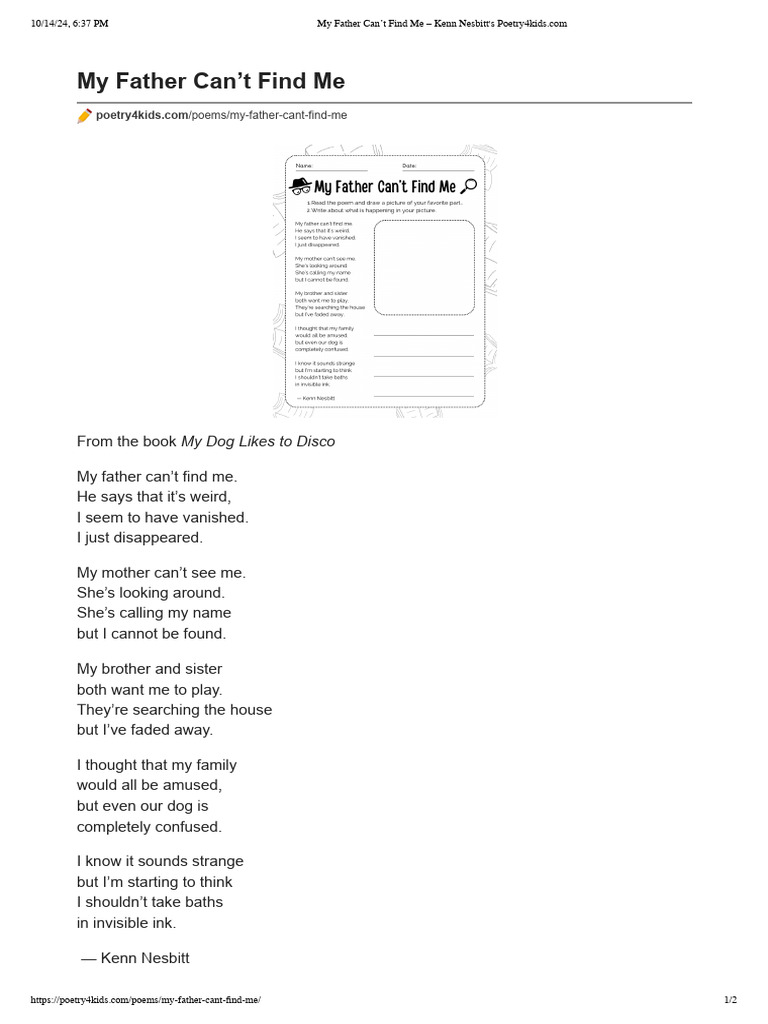 My Father Can't Find Me - Kenn Nesbitt' S | PDF