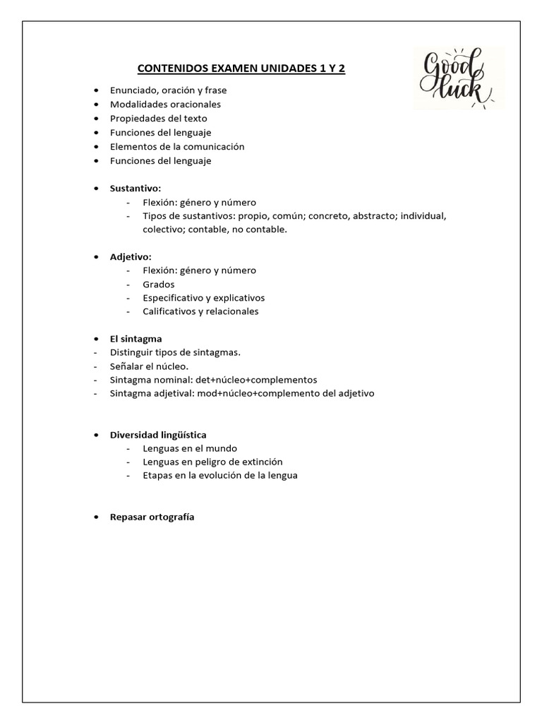 Repaso Examen Unidades 1 y 2 | PDF