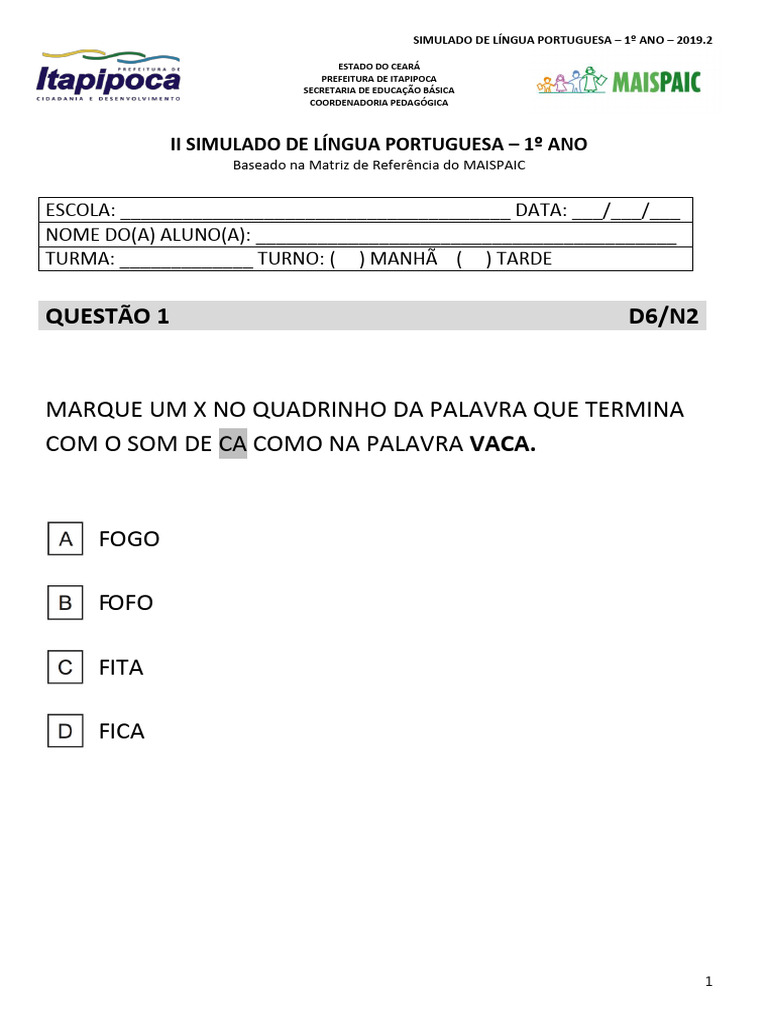 1º Ano Lp-II Simulado | PDF