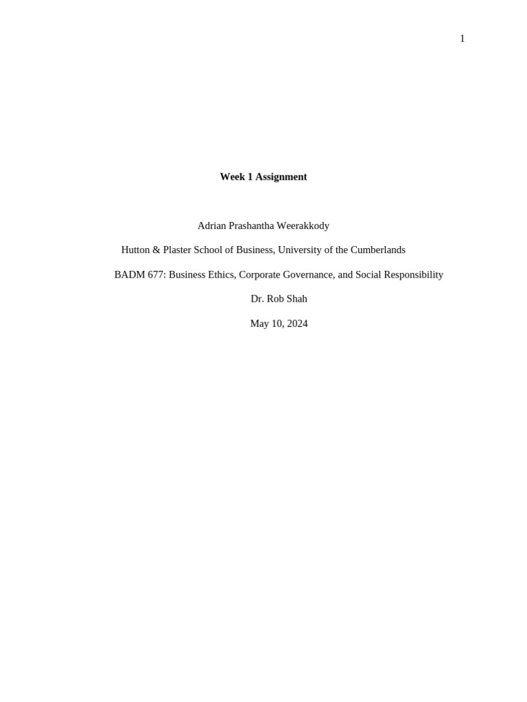 Week 1 Assignment - Adrian Weerakkody | PDF | Business Ethics ... Week 1 Assignment - Adrian Weerakkody | PDF | Business Ethics ...