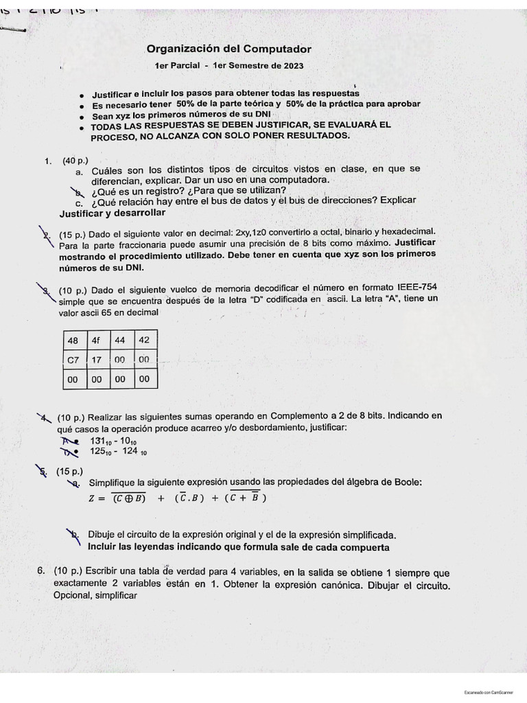 Orga 1 Erparcial 1 Ersemestre 2023 | PDF