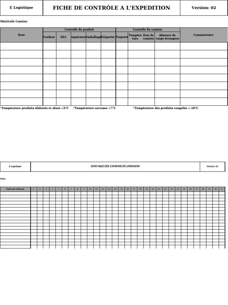 Fiche d'expédition et contrôle logistique | PDF