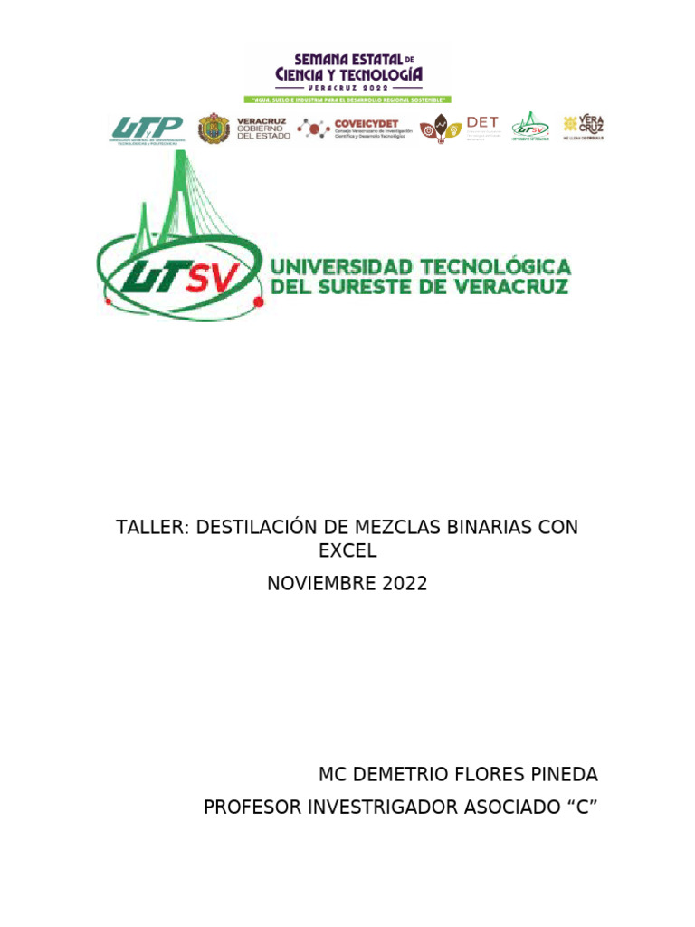 Destilación de Mezclas Binarias Con Excel | PDF | Destilación | Vapor