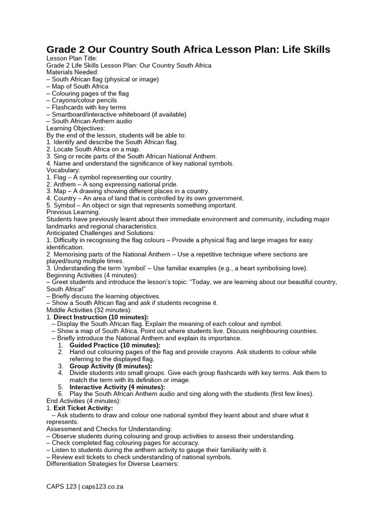 Grade 2 Our Country South Africa Lesson Plan Life Skills | PDF ...