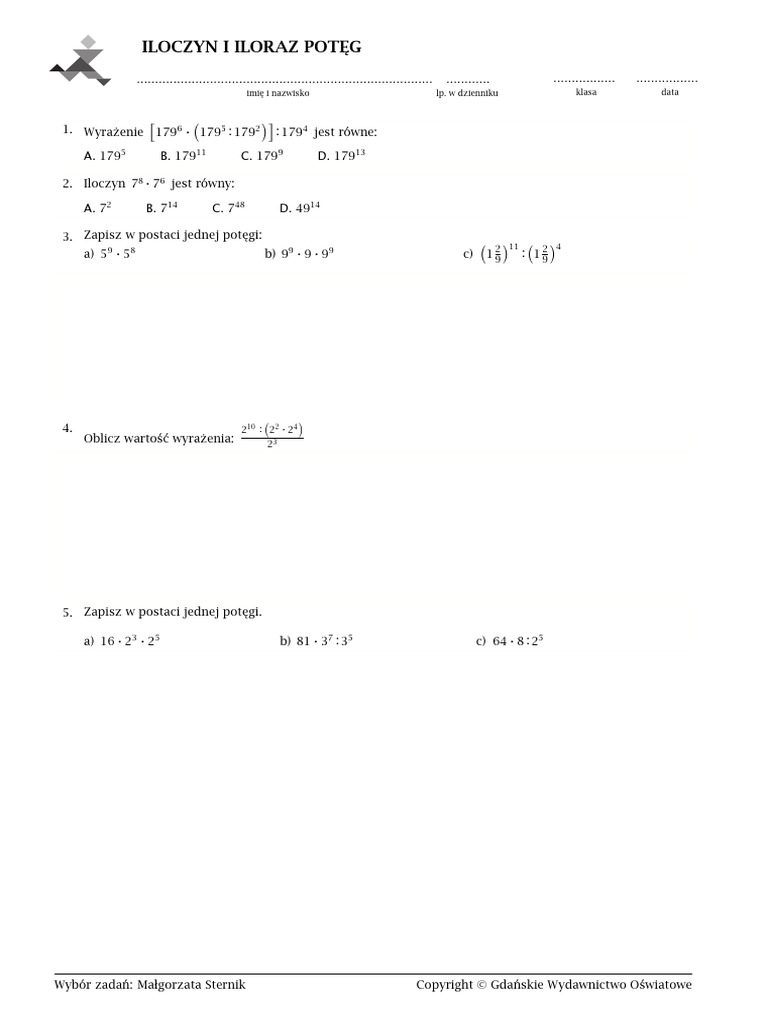 Karta 1 - Iloczyn I Iloraz Potęg | PDF