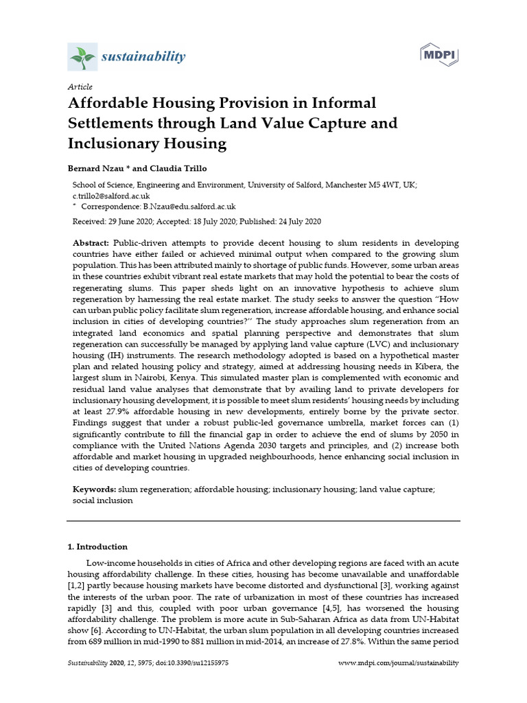 Affordable Housing Provision in Informal Settlemen | PDF | Slum ...