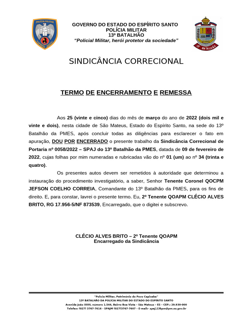 Termo de Encerramento e Remessa | PDF