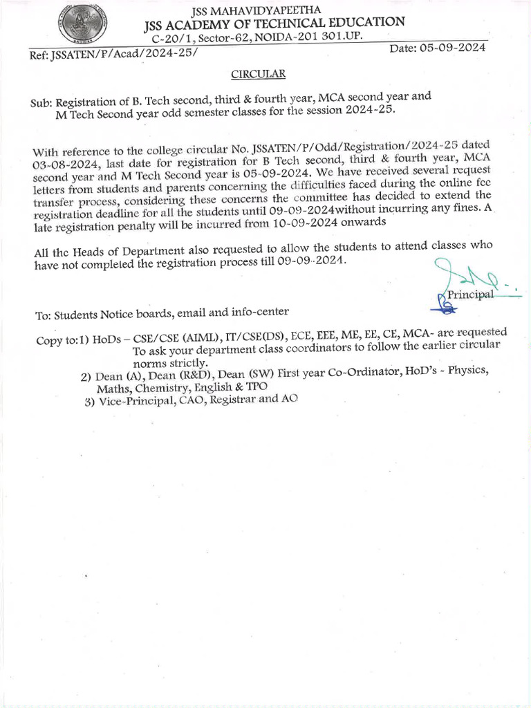 Students Registration Updated Circular 05-09-2024 | PDF
