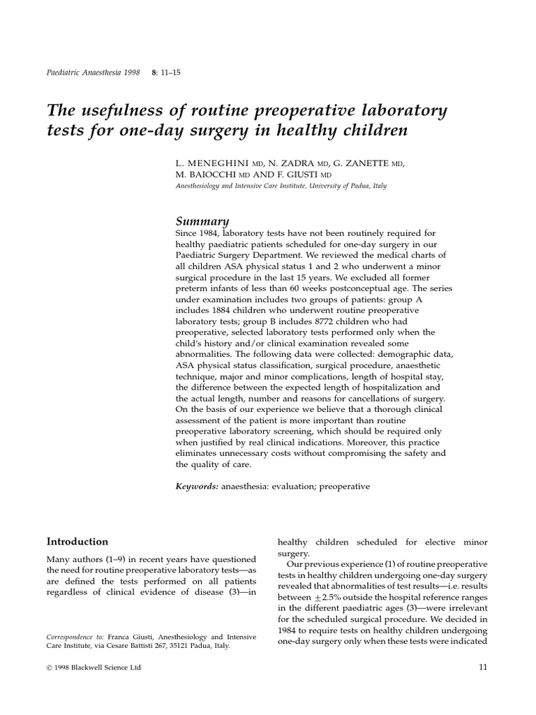 Pediatric Anesthesia - 2002 - MENEGHINI - The Usefulness of Routine ...