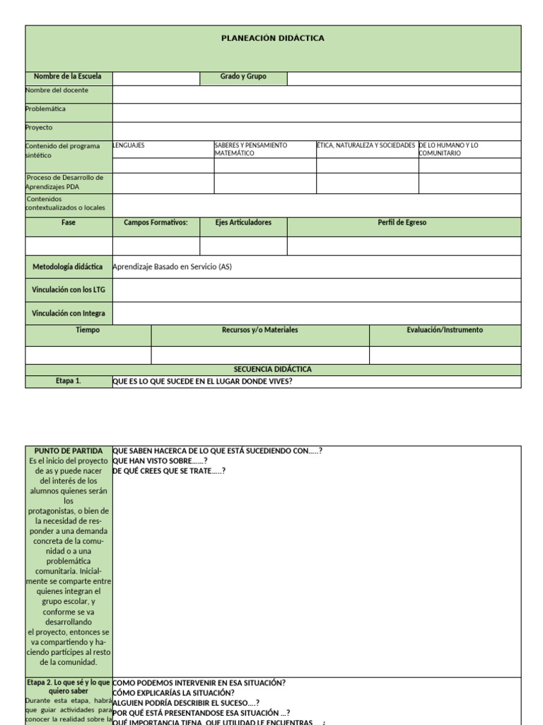 Formato Planeacion Aprendizaje Servicio (As) | PDF | Evaluación | Aprendizaje