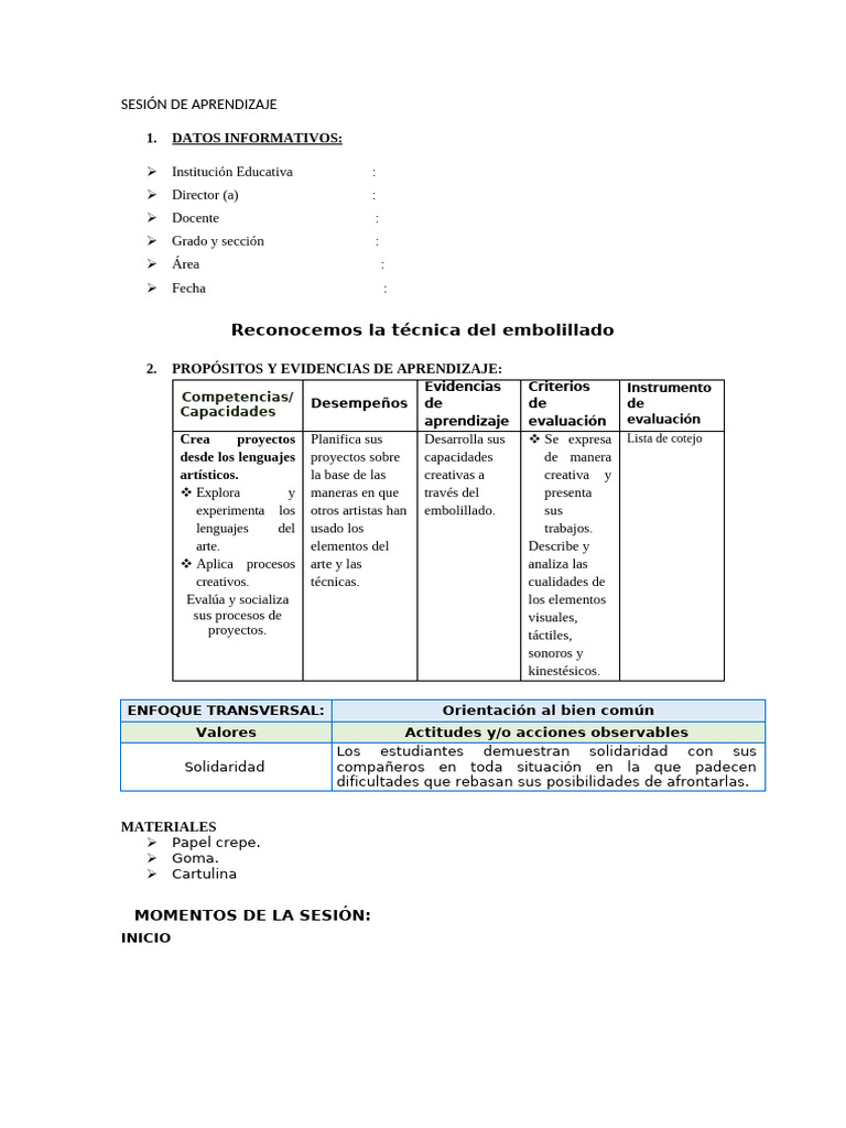 Sesión de Aprendizaje El Embolillado | PDF | Evaluación | Aprendizaje