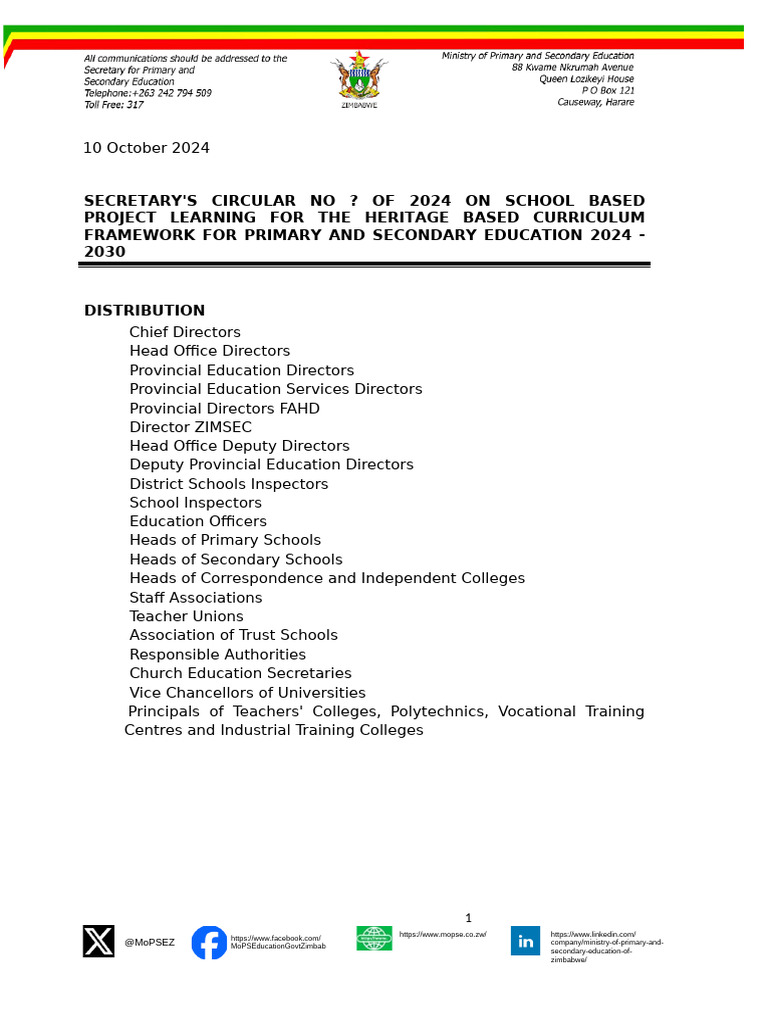 Zimbabwe School Project Guidelines | PDF | Learning | Teachers