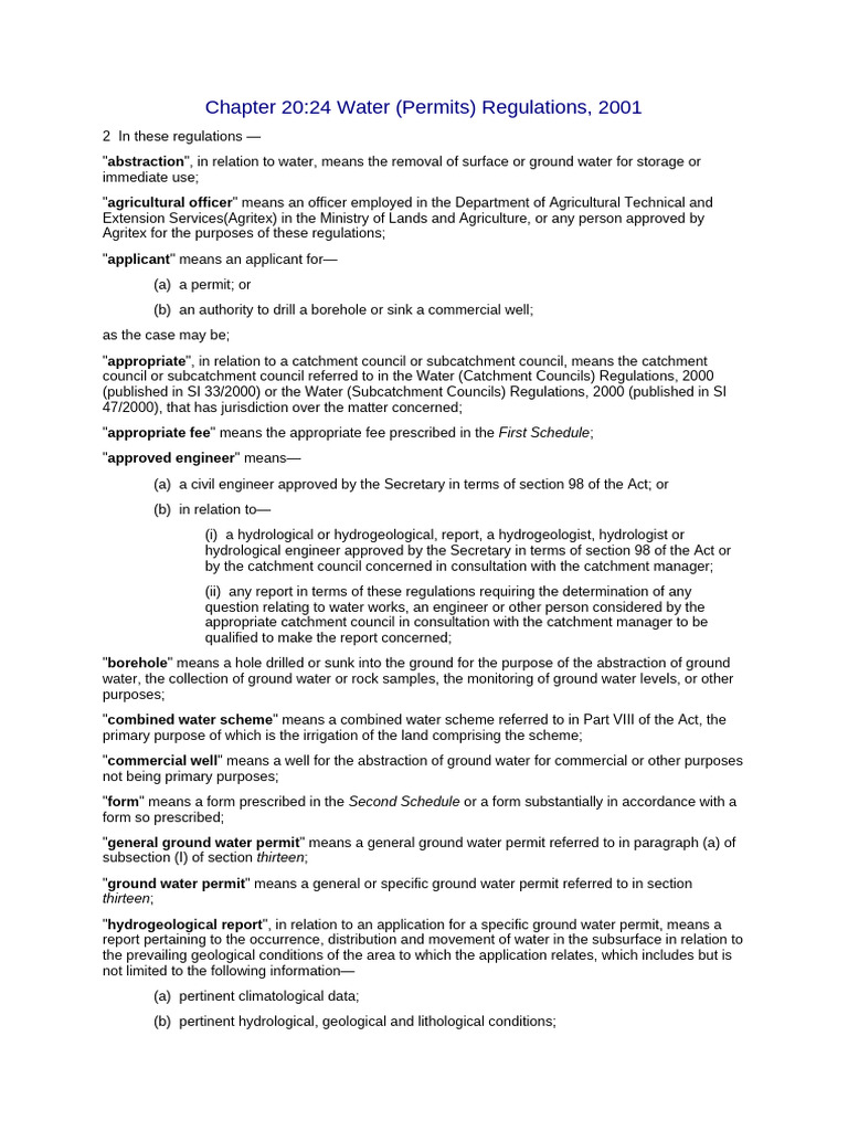 Water Act CP 20 (Permit) SI 206 of 2001.reg | PDF | Groundwater | Dam