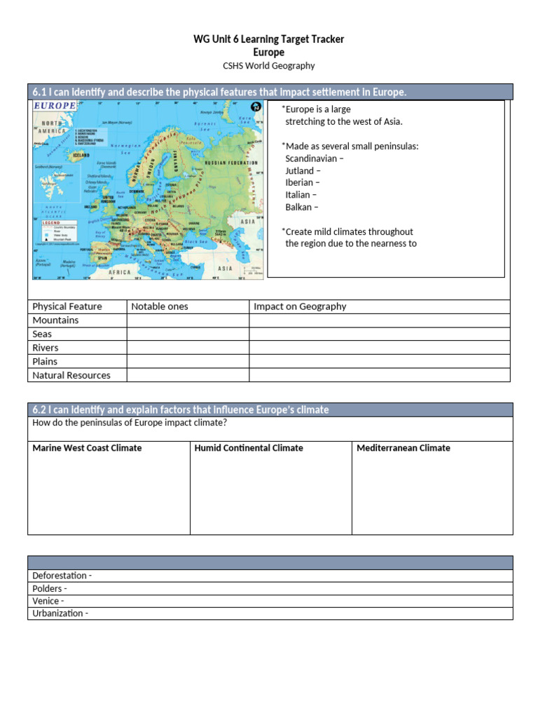 WG Unit 6 Learning Target Tracker Europe | PDF | Europe | Cold War