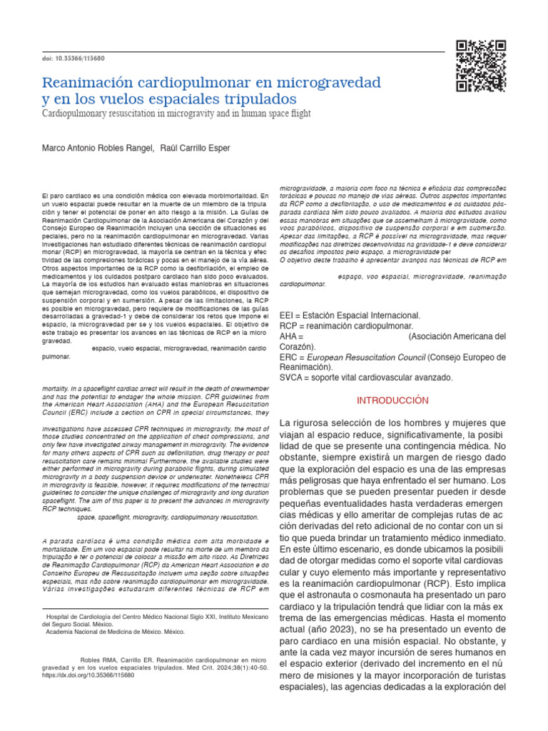 RCP Microgravedad 2024 | PDF | Reanimación cardiopulmonar | Medicina ...