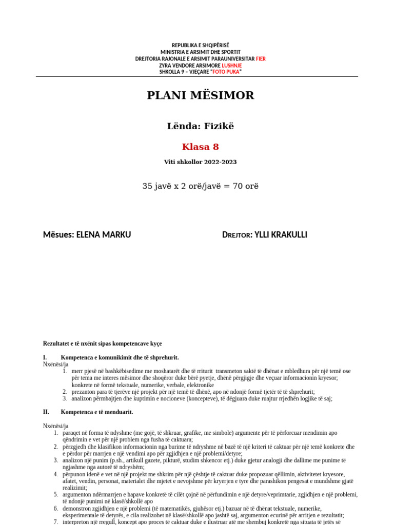 Fizika 8 2022-202 Erik (1) (2) Megi.c. | PDF