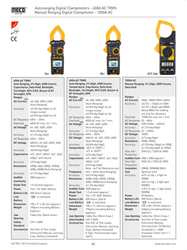 312 Digit 2000 Counts 1000a Ac Manual Ranging Clampmeter Model DTT 266 307 | PDF | Electrical ...