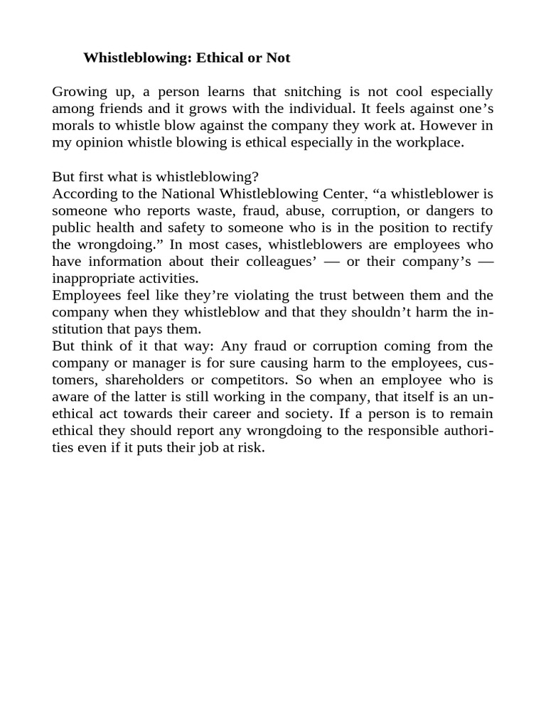 Whistleblowing Assignment | PDF | Career & Growth