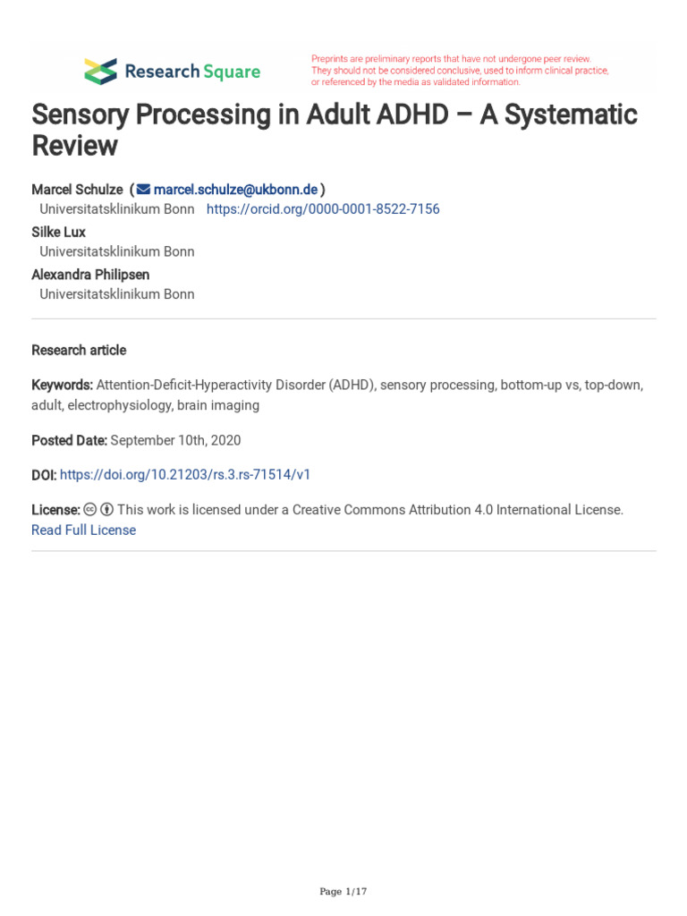 Sensory Processing in Adult ADHD - A Syste | PDF | Attention Deficit Hyperactivity Disorder ...