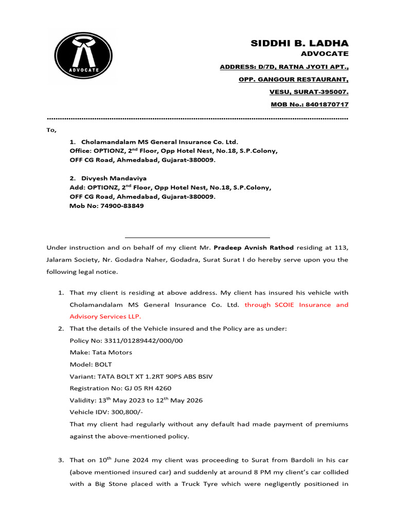 Consumer Notice Pardeep Rathore | PDF | Negligence | Business Law
