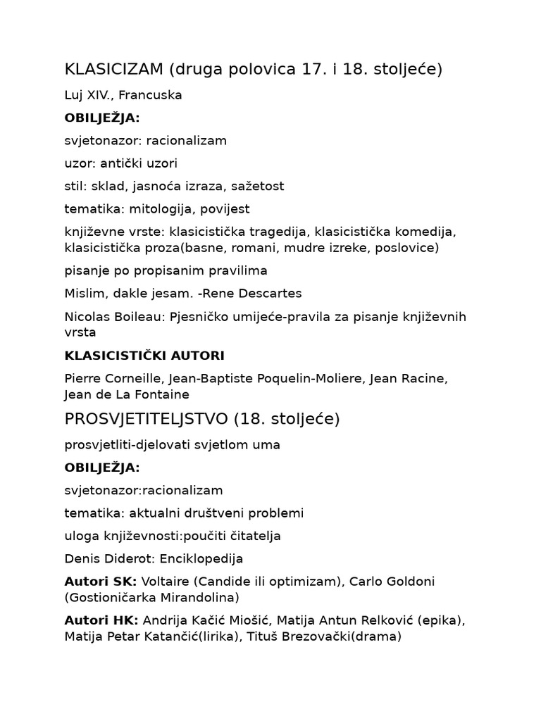 Be Nina Klasicizam I Prosvjetiteljstvo | PDF