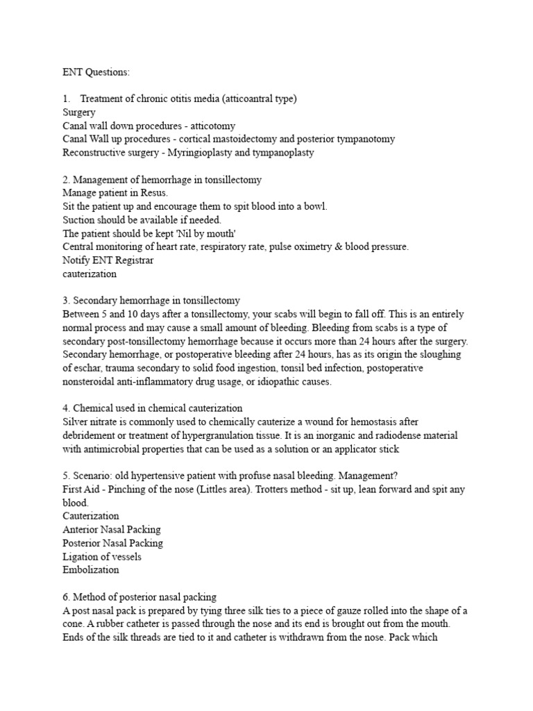 ENT Management and Treatment Protocols | PDF | Ear | Tongue