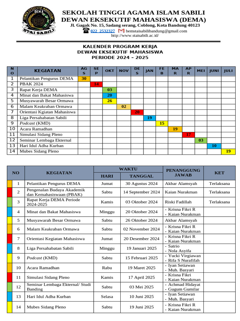 KALENDER PROGRAM KERJA | PDF