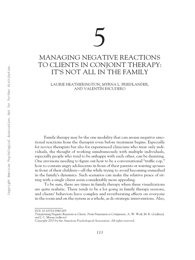 Managing Negative Reactions To Clients in Conjoint Therapy | PDF ...