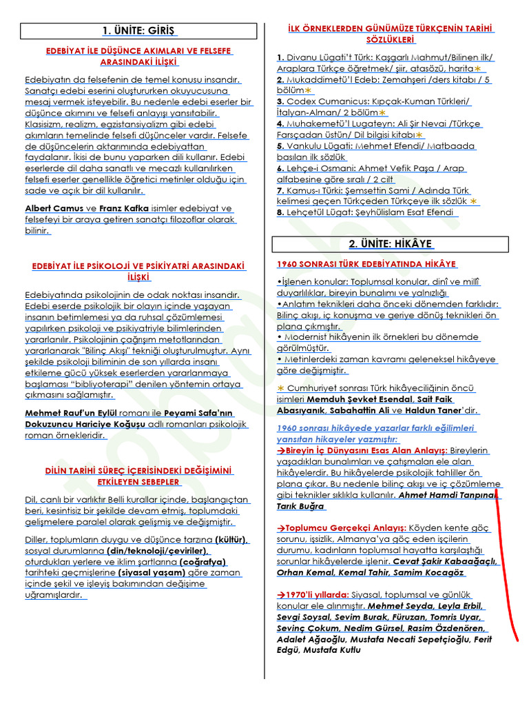 TDE 1,2. Ünite Ders Notu | PDF