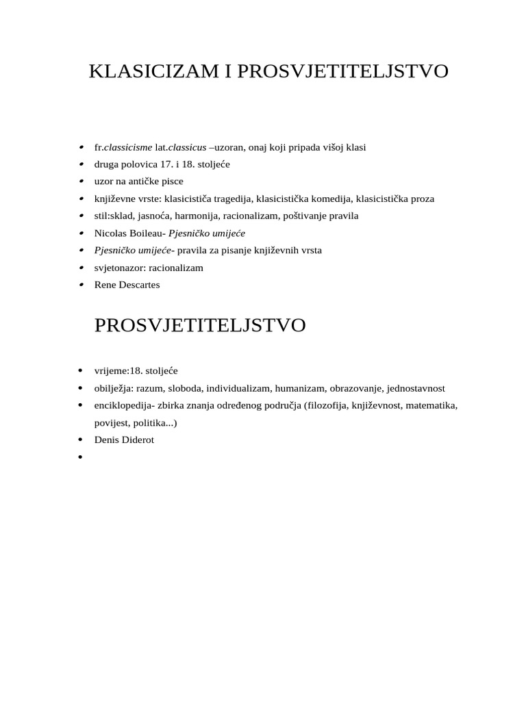 De Klasicizam I Prosvjetiteljstvo Vita Karaban 3.D | PDF