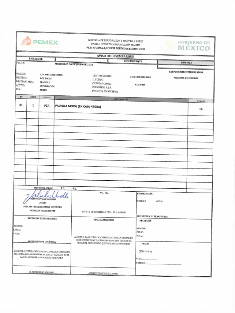 Aviso de Embarque Propio 013 WDF | PDF