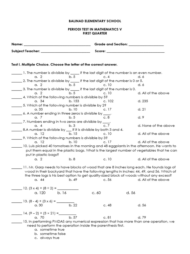 PT-MATHEMATICS-V | PDF | Numbers | Elementary Mathematics