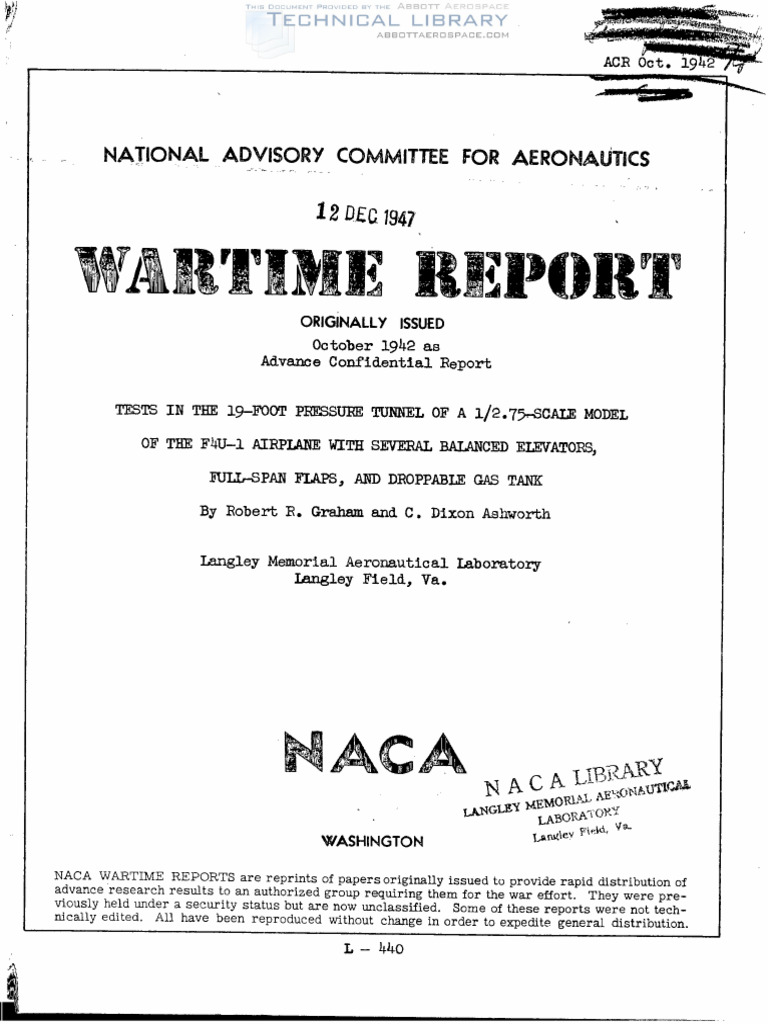 Naca-Wr-L-440 Tests in The 19 Foot Pressure Tunnel of A Scale Model of ...