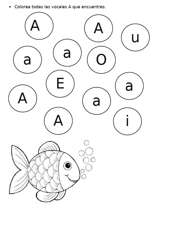 Colorea las Vocales A en Peces | PDF