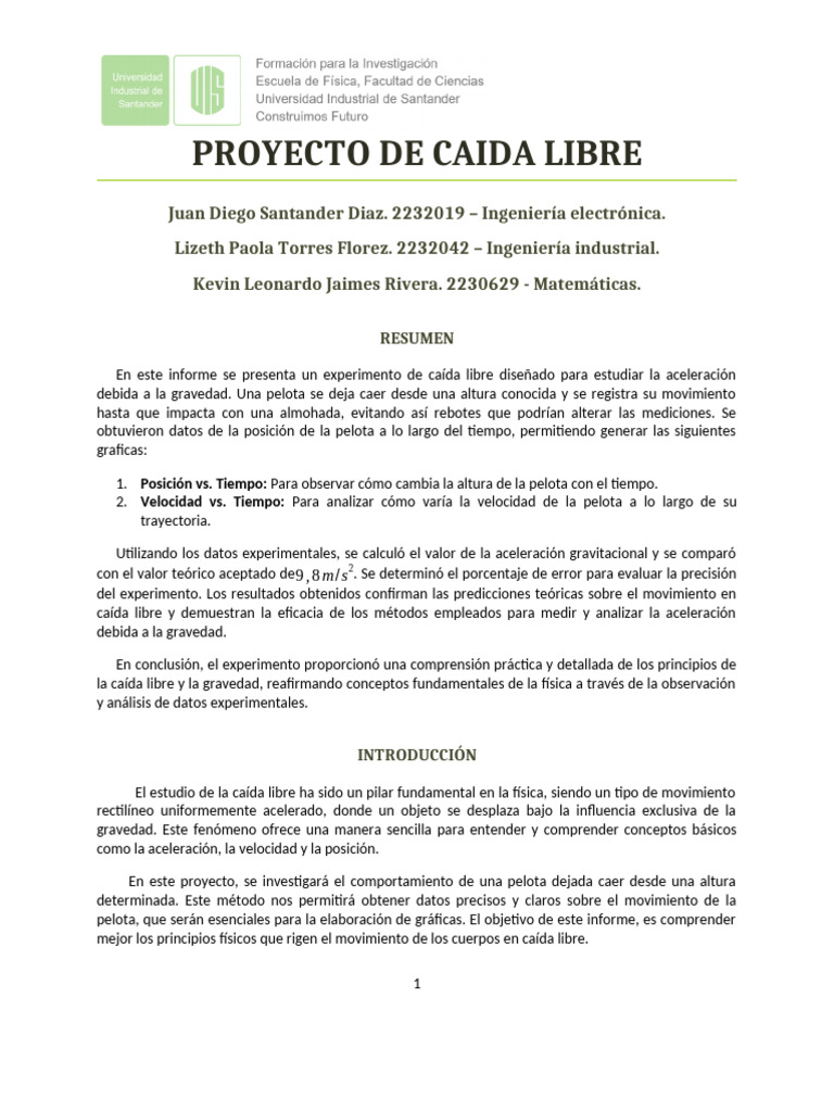 Informe Caida Libre | PDF | Gravedad | Experimentar