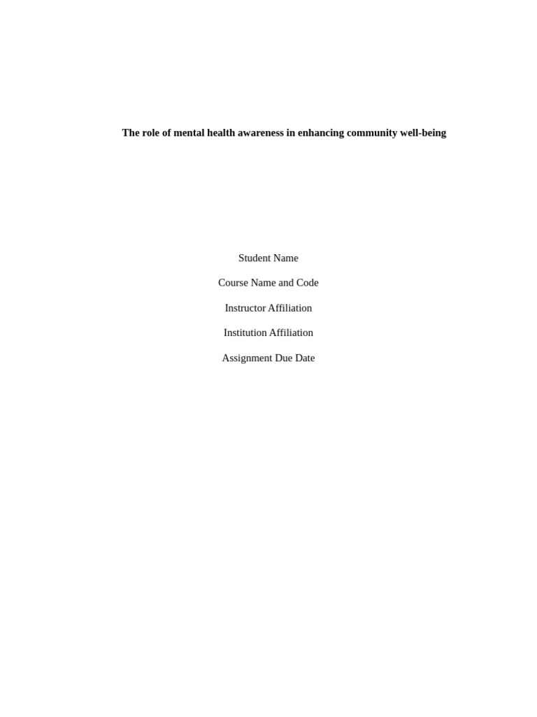 The Role of Mental Health Awareness in Enhancing Community Well | PDF ...