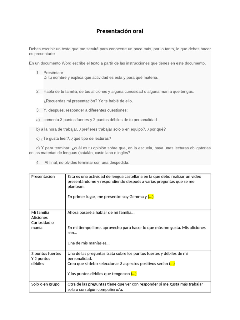 Presentación Oral | PDF | Artes del Lenguaje y Comunicación
