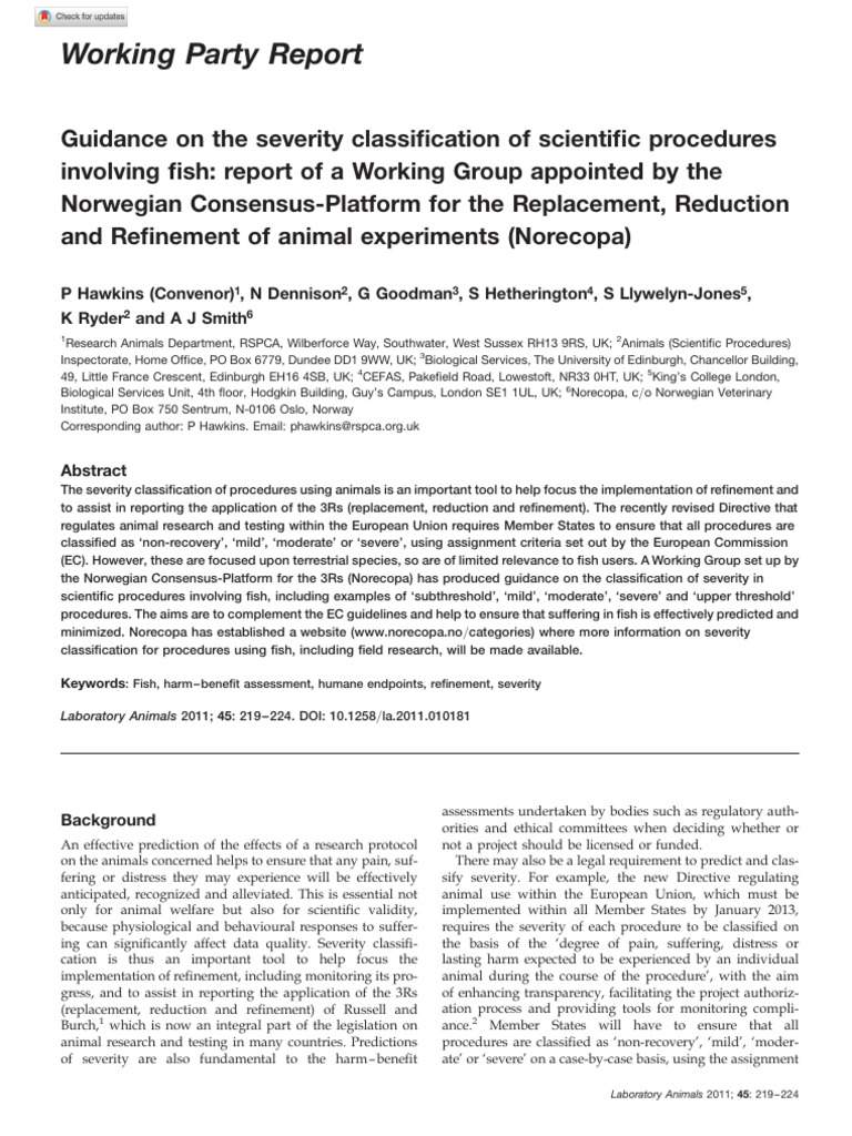 2011 - Guidance On The Severity Classification of Scientific Procedures ...