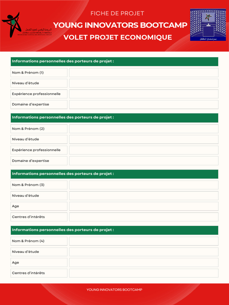 Fiche de Projet pour Innovateurs Jeunes | PDF | Modèle d'entreprise ...