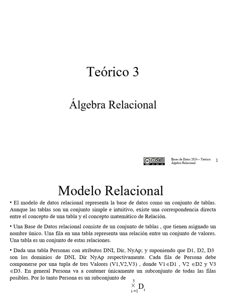 Teorico 3 Algebra Relacional | PDF | Base de datos relacional ...