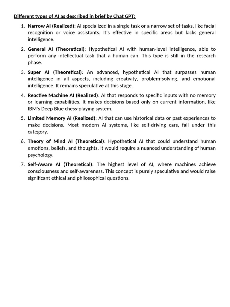 Different Types of AI As Described in Brief by Chat GPT | PDF | Games ...