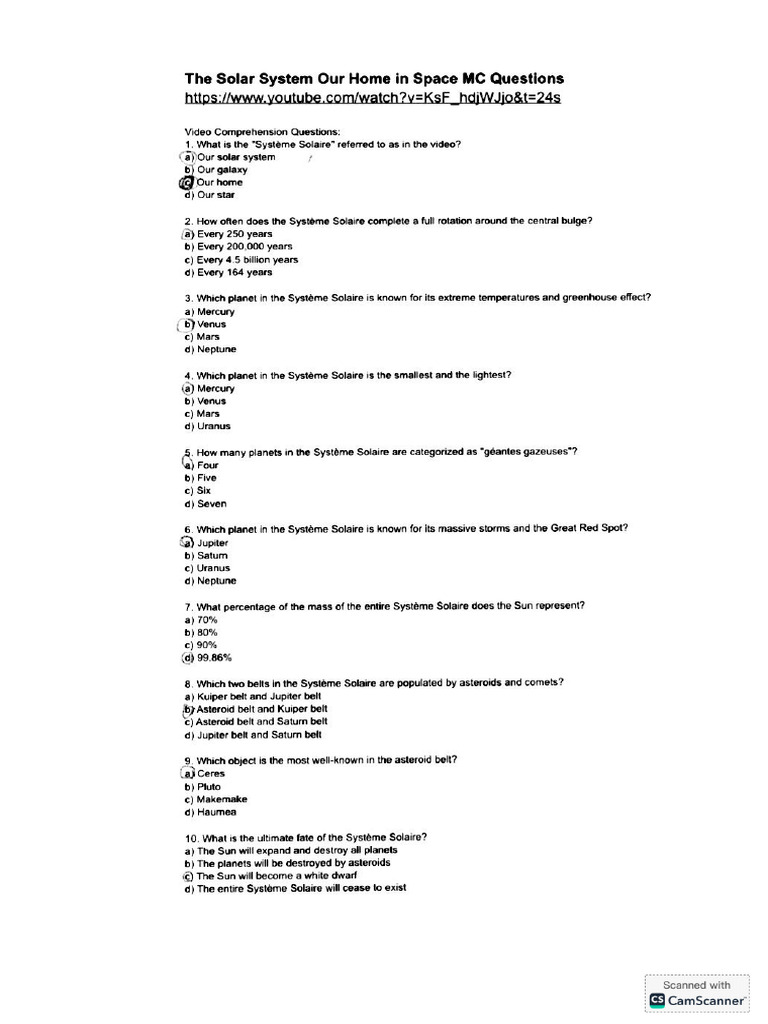 The Solar System MC questions | PDF