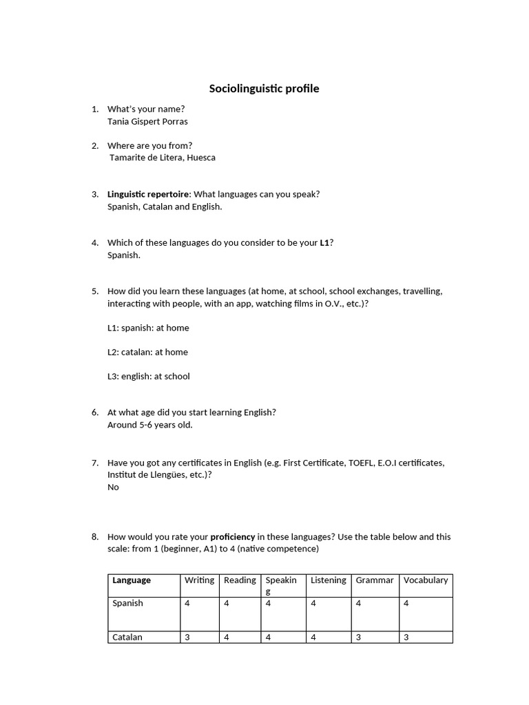 Sociolinguistic Profile | PDF | Multilingualism | English Language