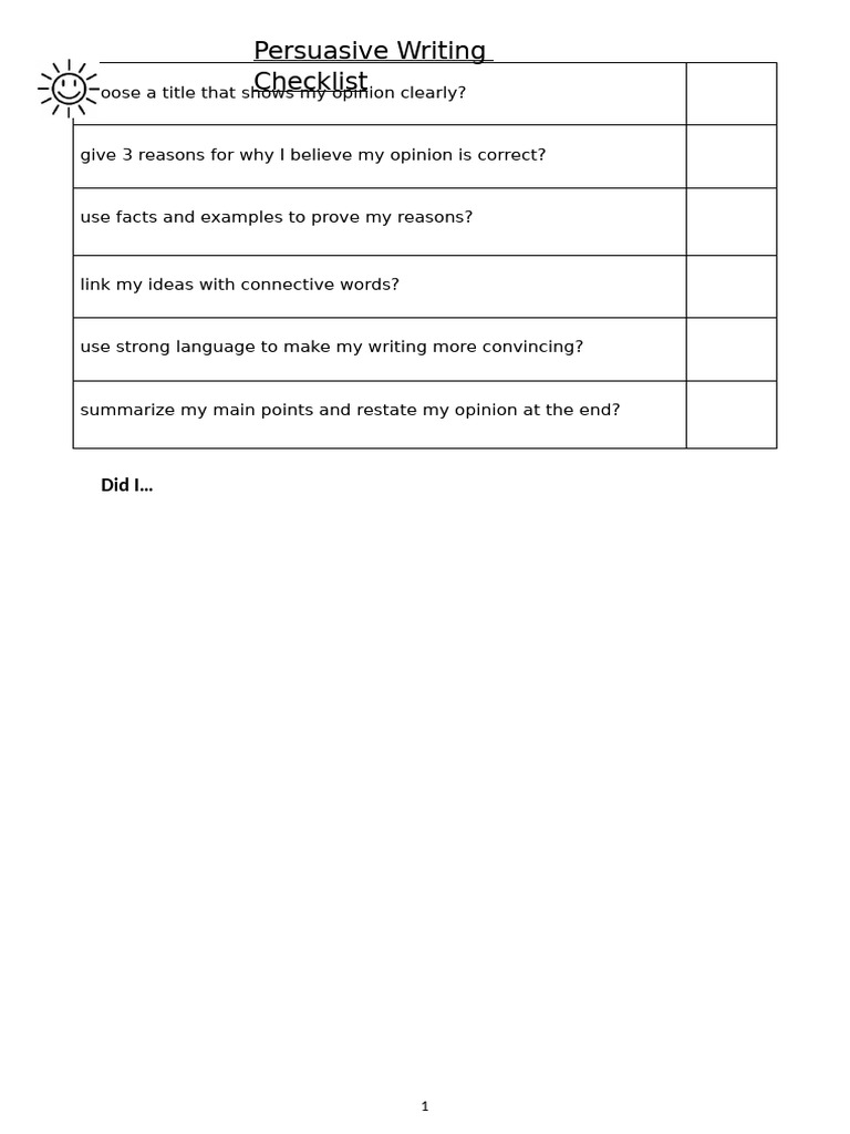 Persuasive Writing CHECKLIST | PDF