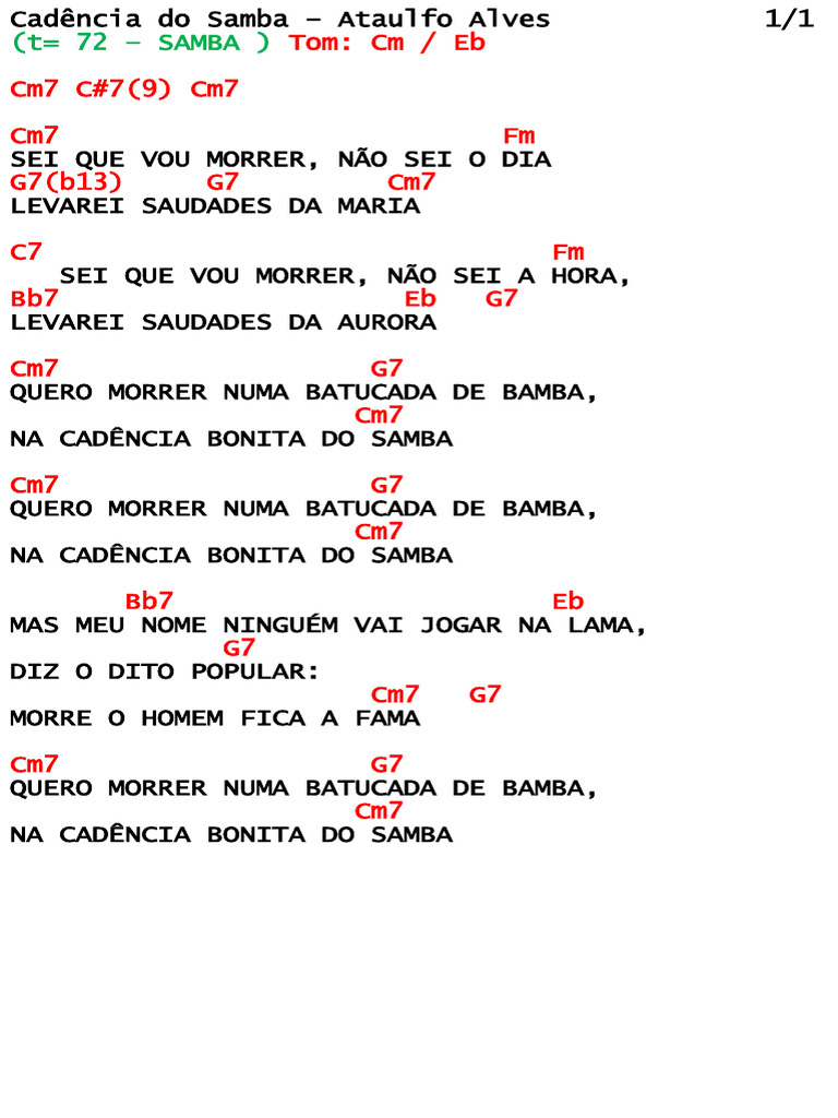 Cadência Bonita do Samba | PDF