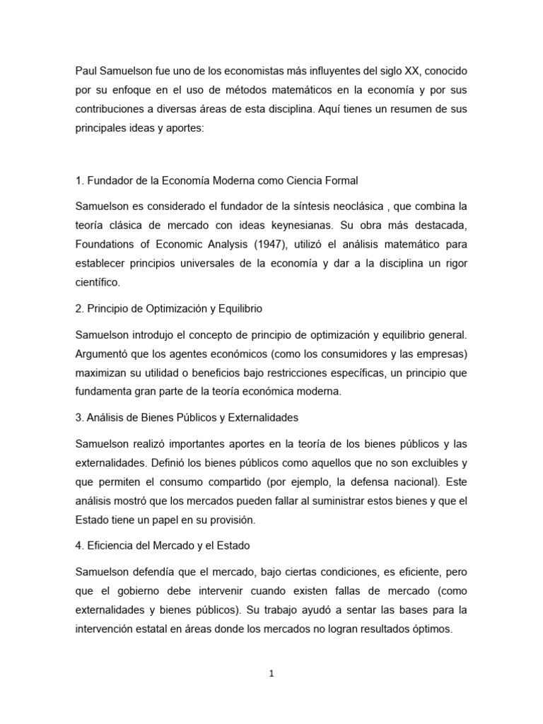 Resumen de Ideas de Samuelson | PDF | Economía neoclásica | Exterioridad