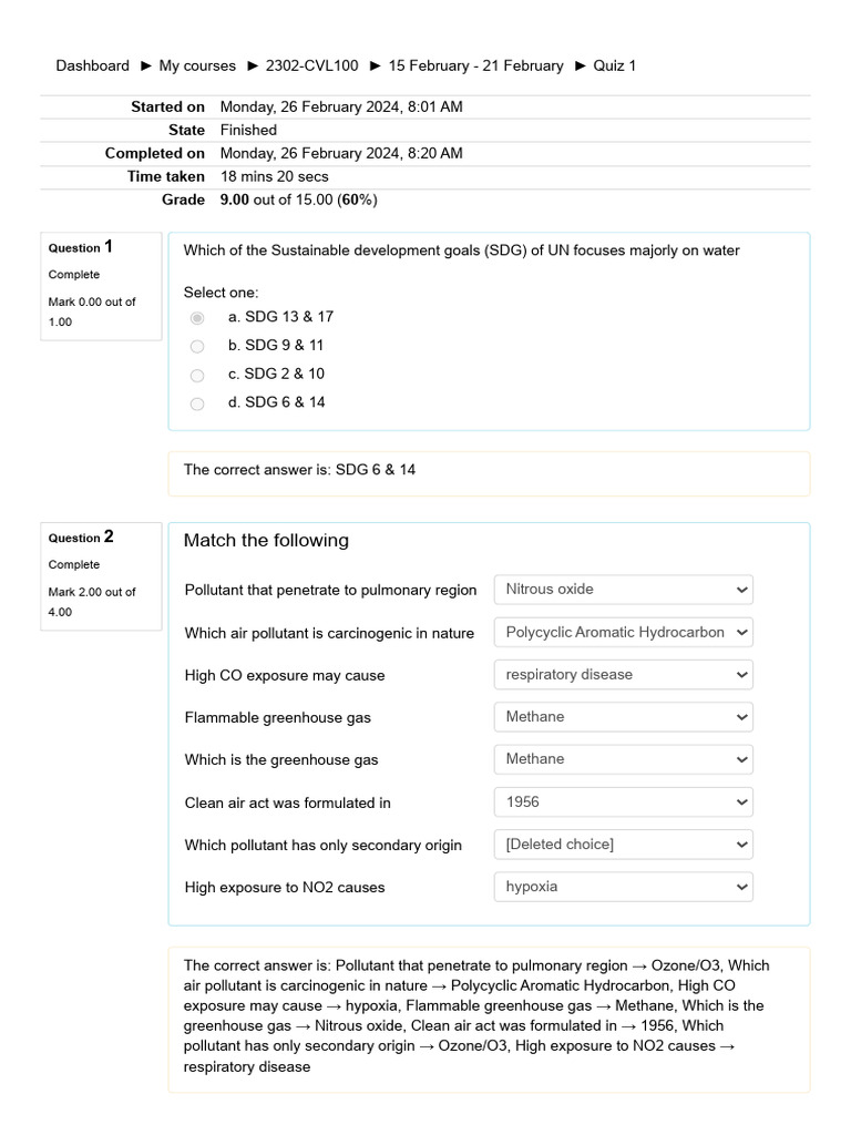 Quiz 1 | PDF | Air Pollution | Particulates