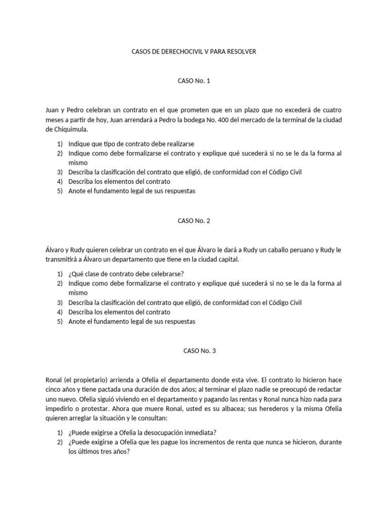 CASOS DE DERECHO CIVIL V PARA RESOLVER | PDF