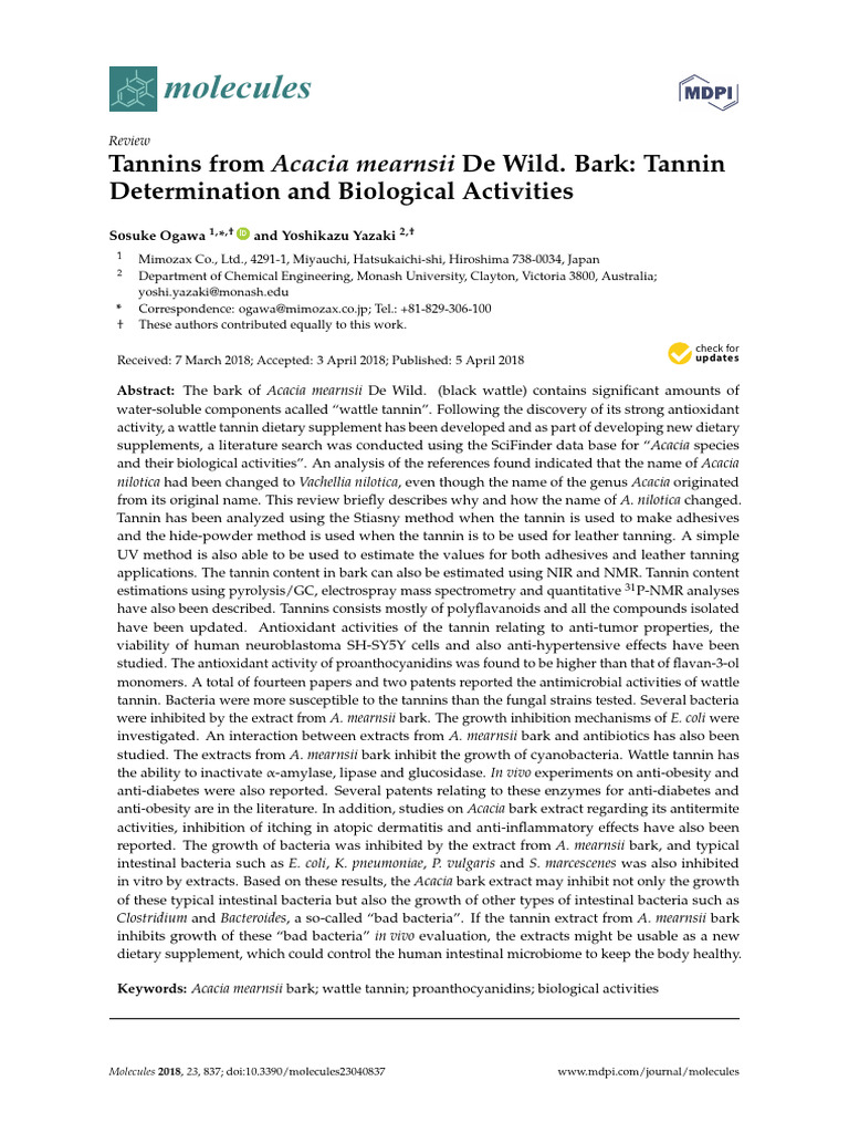 Tannins From Acacia Mearnsii de Wild. Bark Tannin | PDF | Antimicrobial